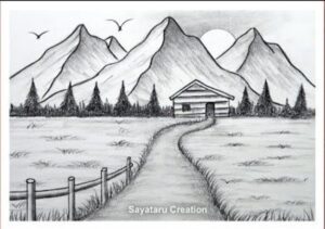 15+ Gambar Arsiran Pemandangan Gunung yang Mudah Ditiru