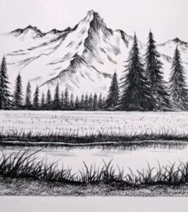 15+ Gambar Arsiran Pemandangan Gunung yang Mudah Ditiru