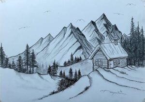 15+ Gambar Arsiran Pemandangan Gunung yang Mudah Ditiru