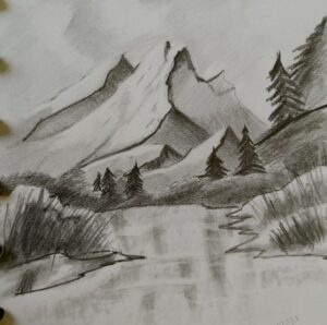 15+ Gambar Arsiran Pemandangan Gunung yang Mudah Ditiru