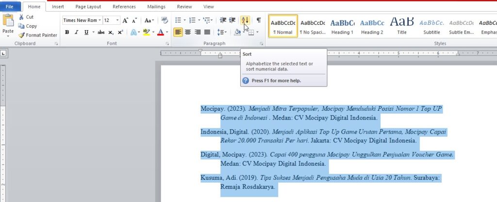 6 Cara Mengurutkan Daftar Pustaka Sesuai Abjad di Microsoft Word